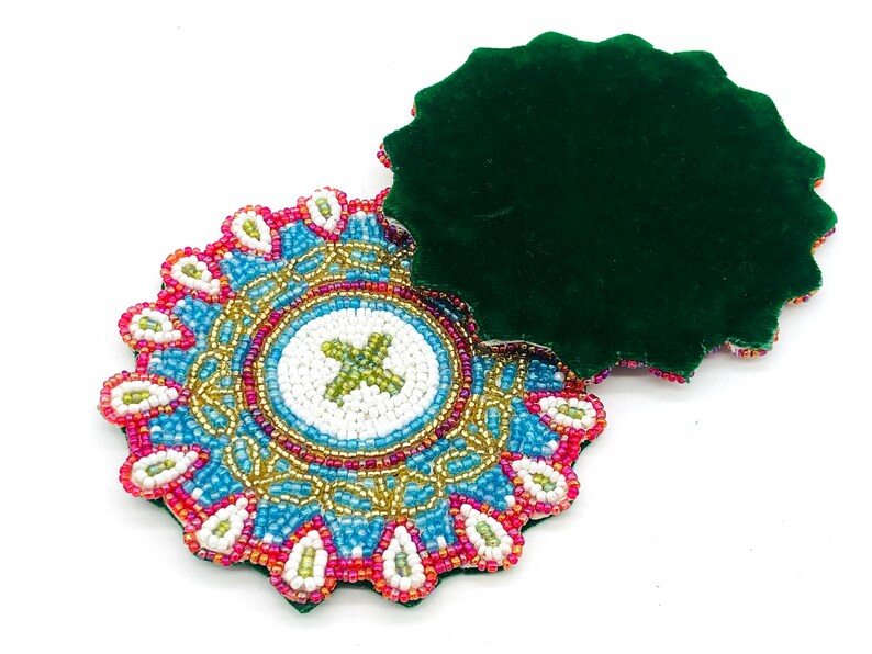 Set of 6 Floral Multi Colored Coasters Handmade Beaded - Etsy