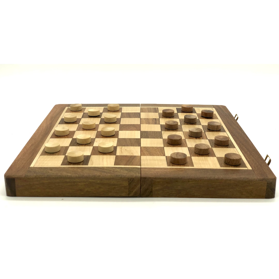 Wooden Draughts/ Checkers Set, Folding Travel Magnetic Checkers Board ...