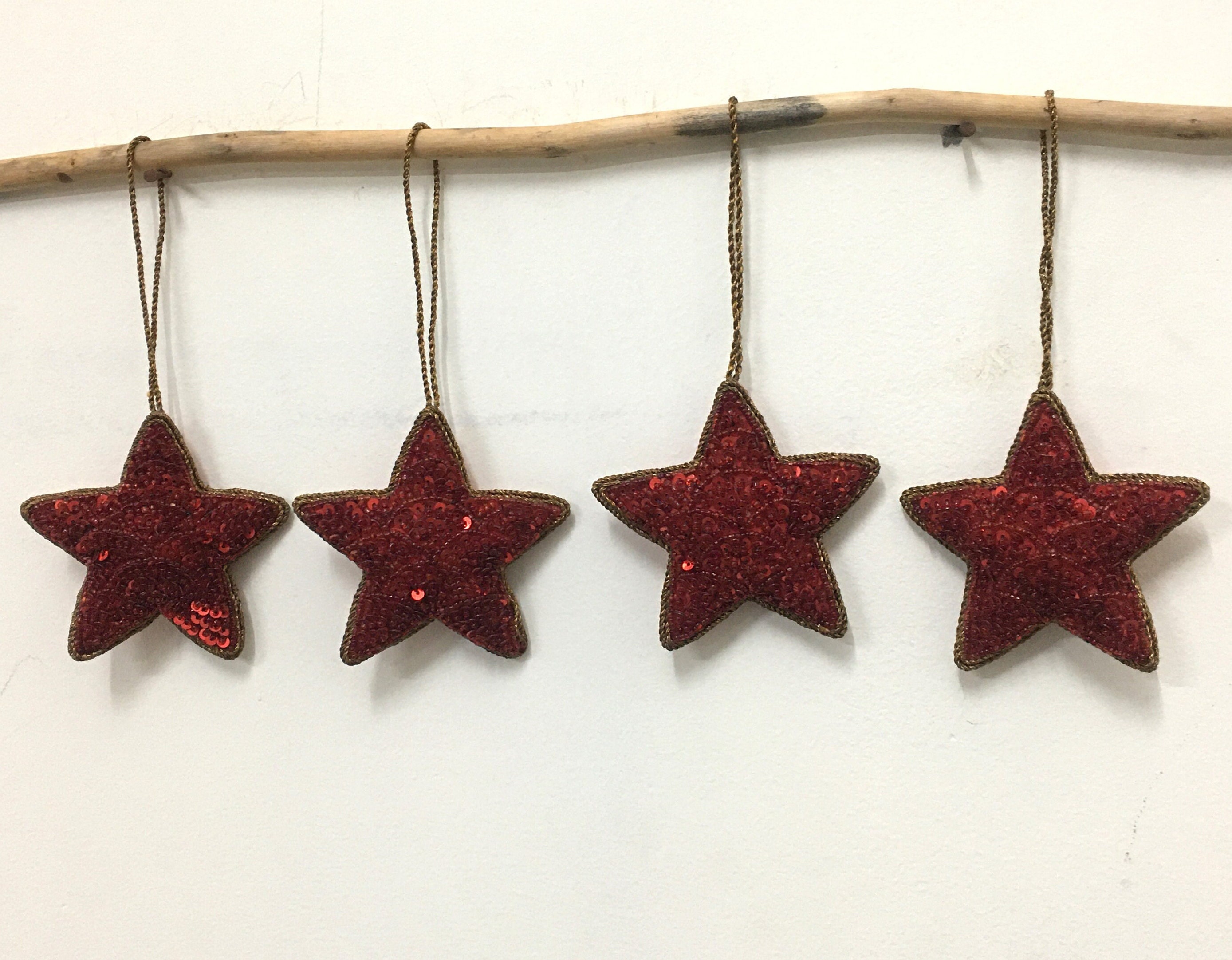 Red Beaded Star Christmas Ornaments: Handmade Holiday Xmas Tree Decor ...