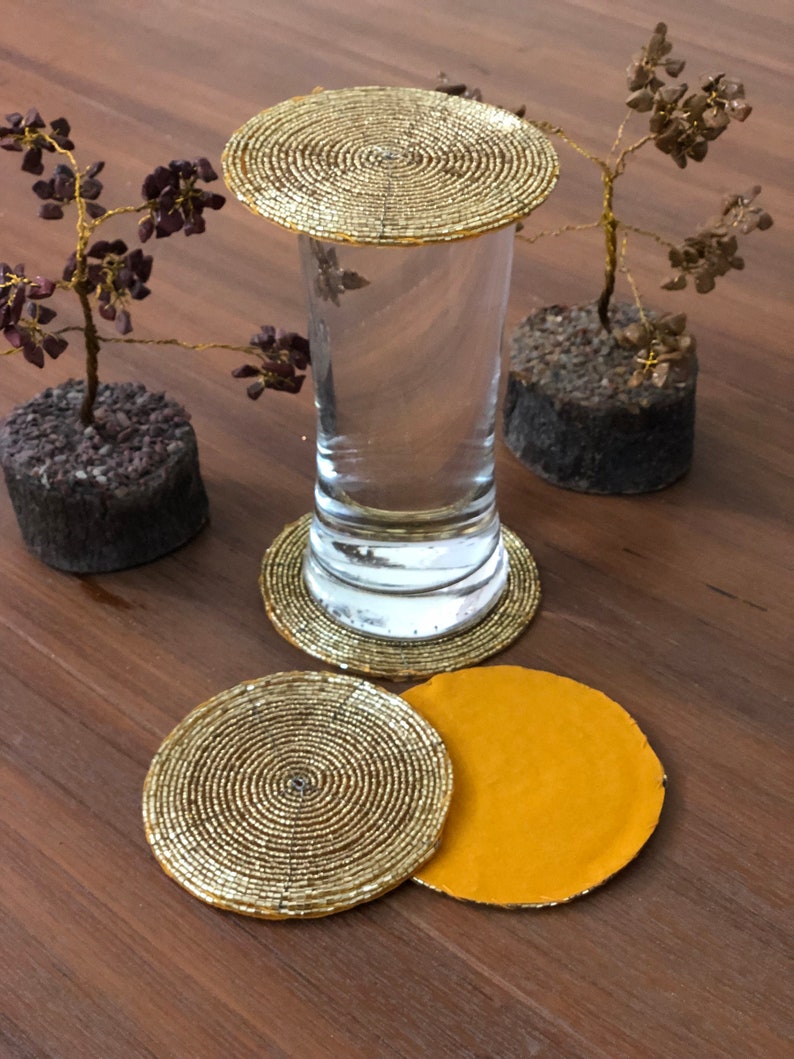 Golden Coasters Set of 6/8/10 Handmade Beaded Coasters - Etsy