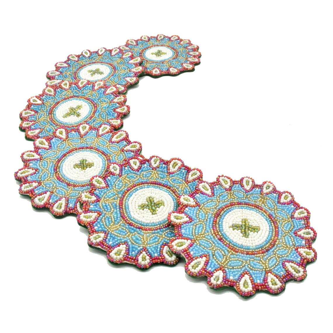 Set of 6 Floral Multi Colored Coasters Handmade Beaded | Etsy