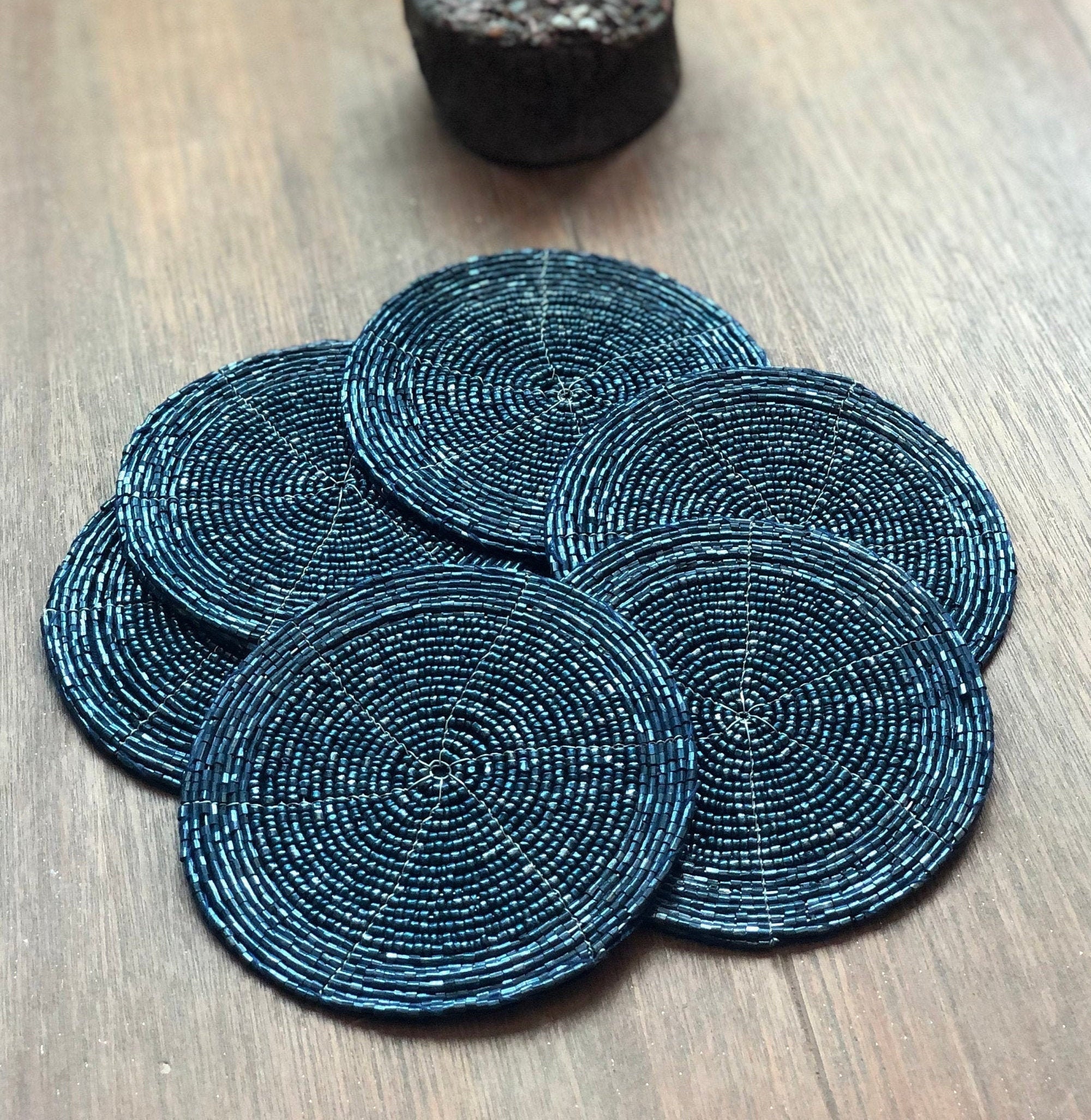 Navy Blue Coasters Set of 6 Handmade Beaded Coasters - Etsy Australia