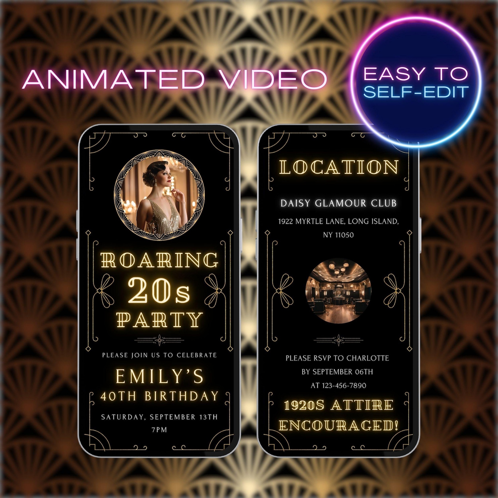 Roaring 20s Template Digital Party Invitation, Art Deco Theme Evite ...