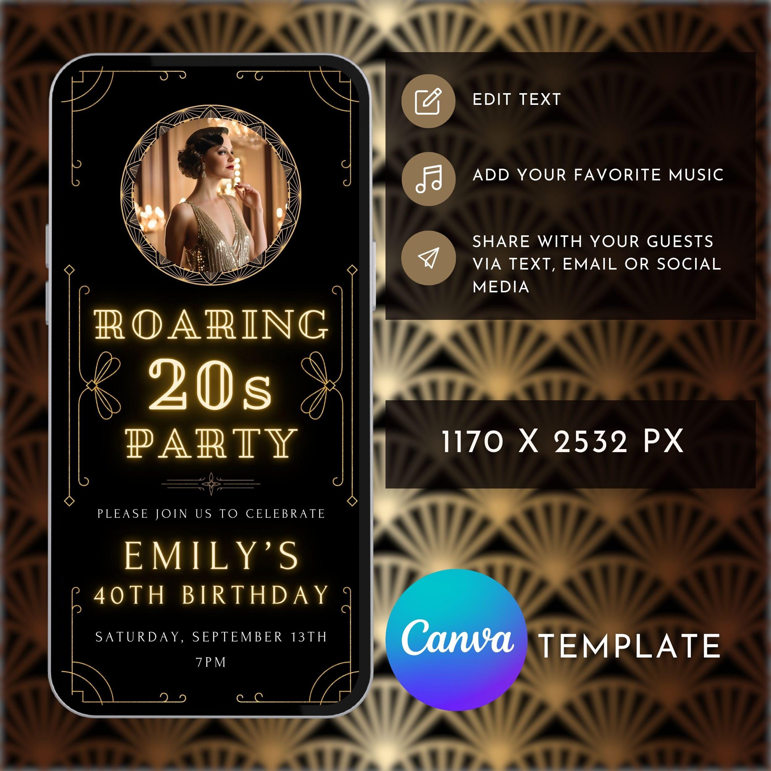Roaring 20s Template Digital Party Invitation, Art Deco Theme Evite ...