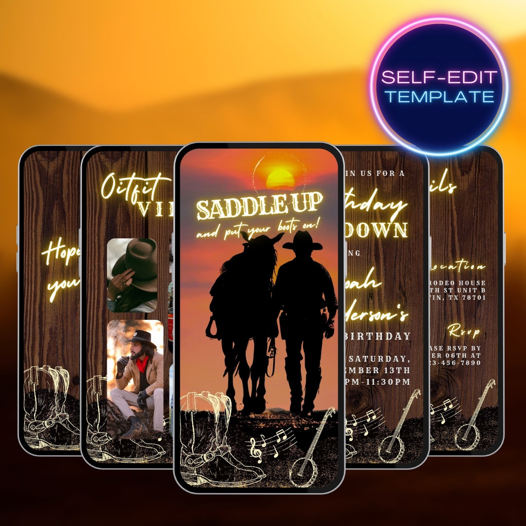 Self-edit Saddle up Cowboy Birthday Hoedown Invite, Western Country Birthday Invitation, Cowboy ...