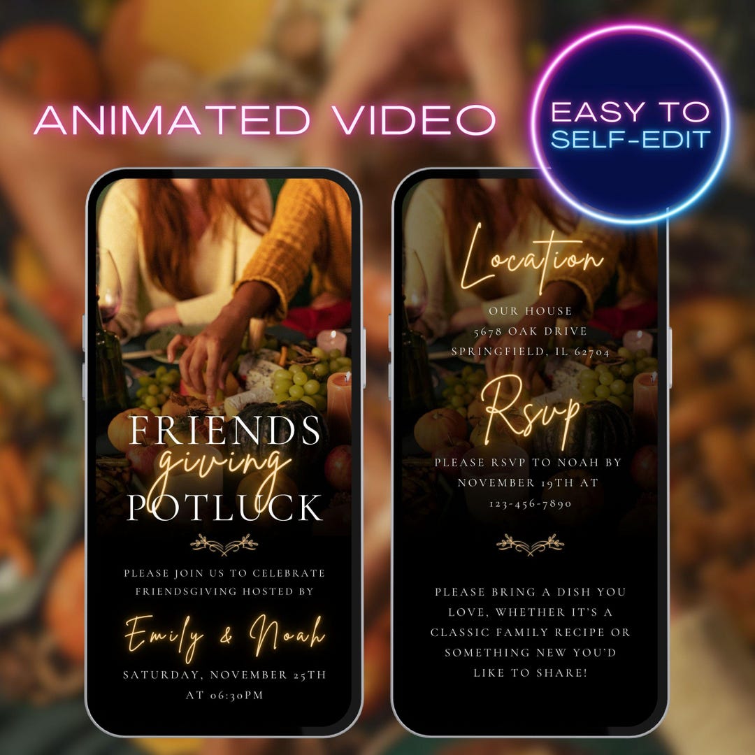 Digital Friendsgiving Potluck Dinner Invitation Fall Friendsgiving Diy ...