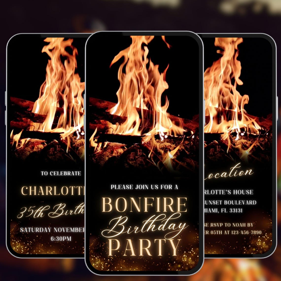 Bonfire Birthday Party Invitation. Digital Summer Event Video Evite ...