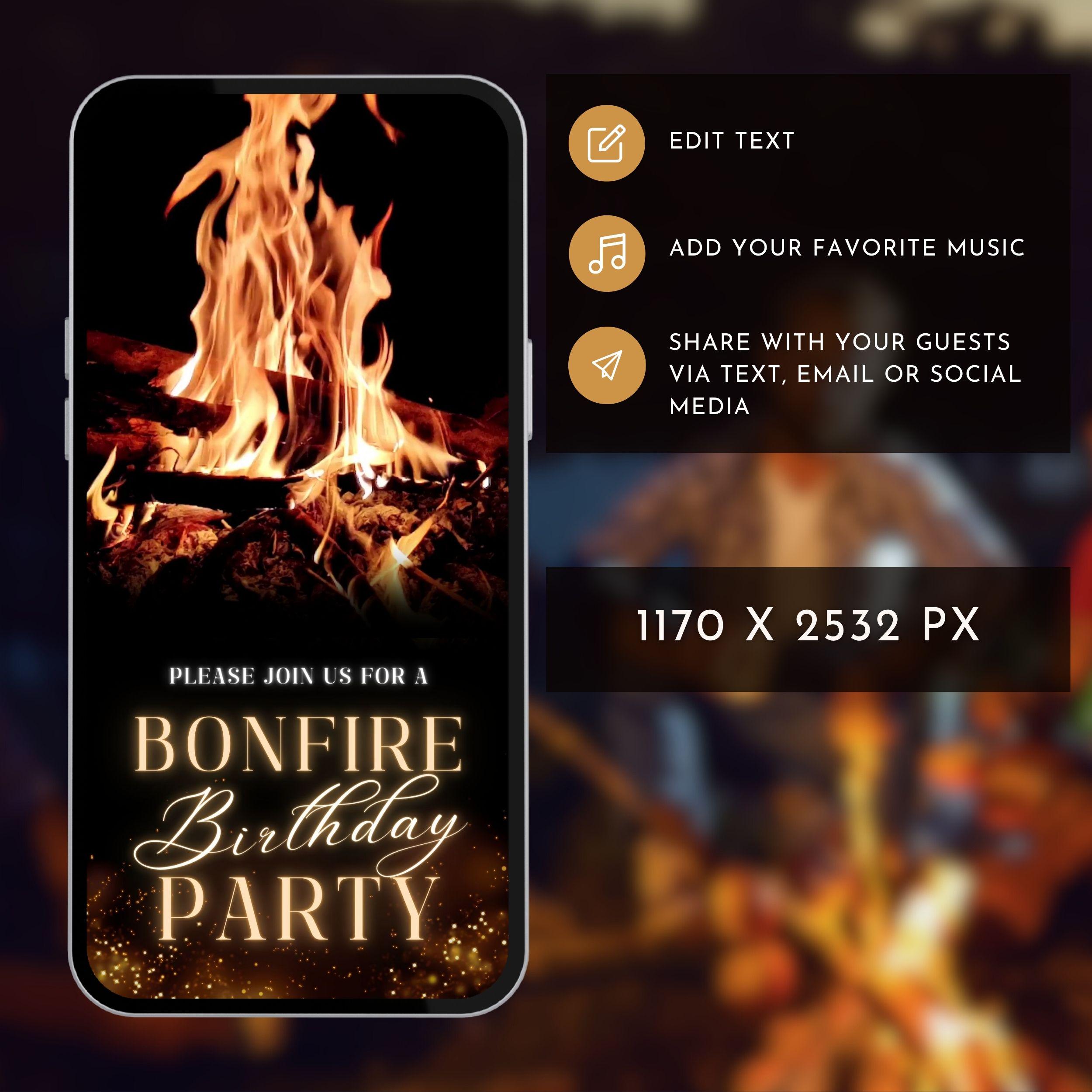 Bonfire Birthday Party Video Evite: Editable BBQ Invitation (digital ...