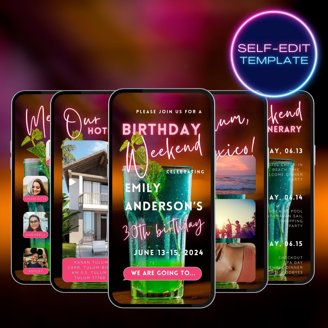 Tulum Beach Girls Trip Invitation Luxury Birthday Itinerary Invite Glam ...