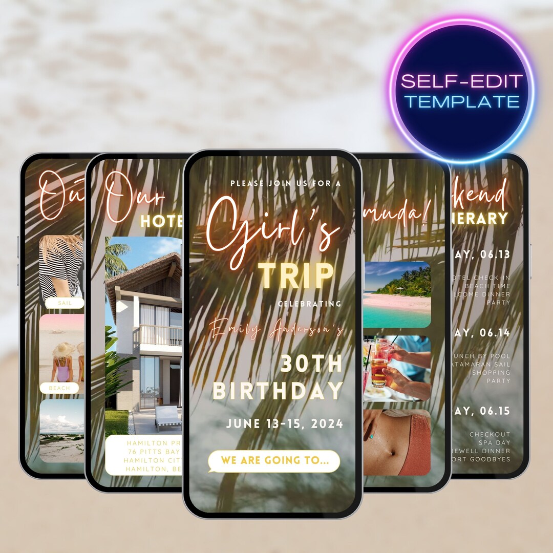 Self-edit Girls Trip Birthday Weekend Tropical Beach Getaway, Digital ...
