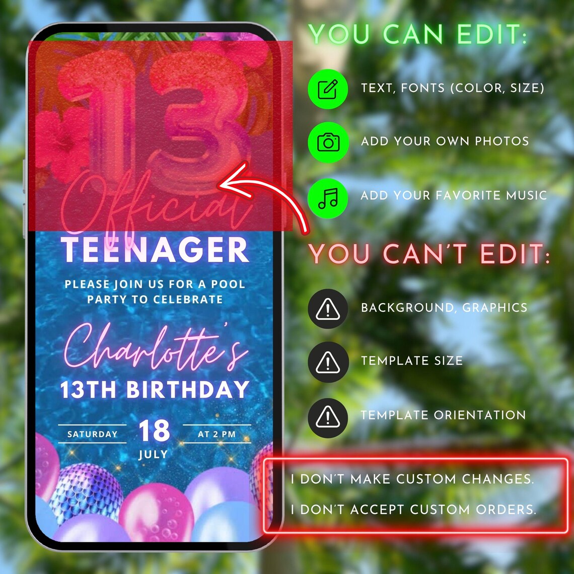Teenage Swim Party Invite Girls 13th Birthday Pool Teen Swimming Bday ...