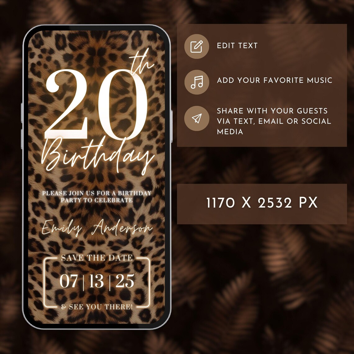 Twentieth Party Leopard Print Birthday Event Evite Glam Cheetah Theme ...