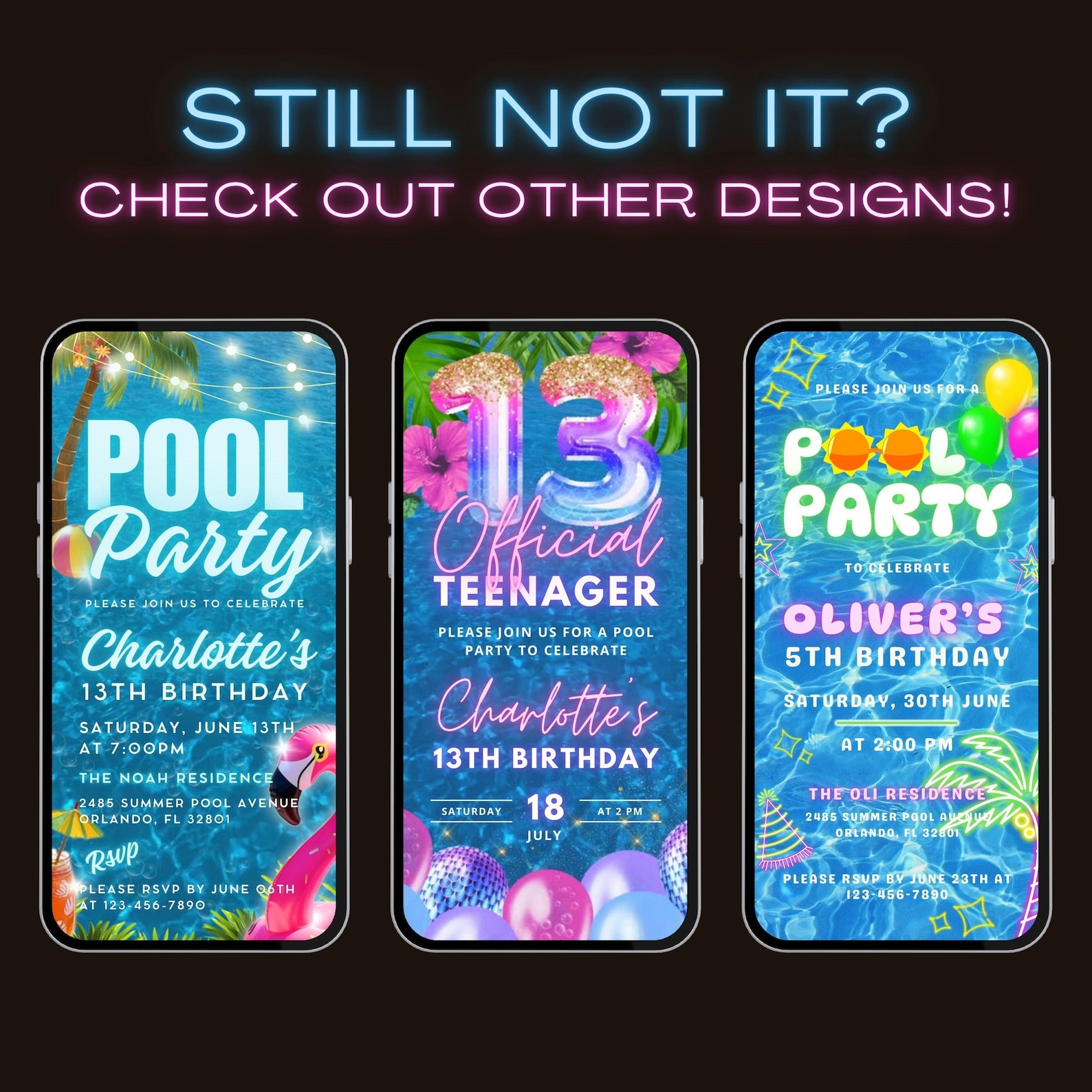 Girls 13th Birthday Pool Party Invite Luau Tropical Summer Teenage Swim ...