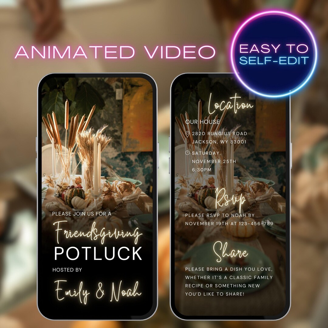 Digital Friendsgiving Potluck Dinner Video Invite Thanksgiving Dinner ...