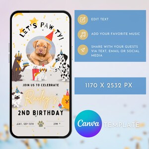 Dog Birthday Invite Editable Template, Doggy Theme Cute Pawty Dog 1st ...