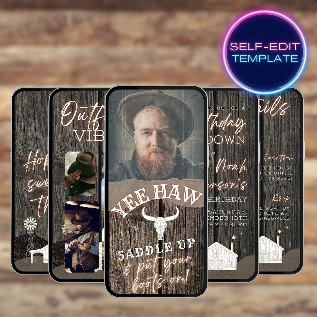 Self-edit Yee Haw Cowboy Theme Birthday Hoedown Invite, Western ...