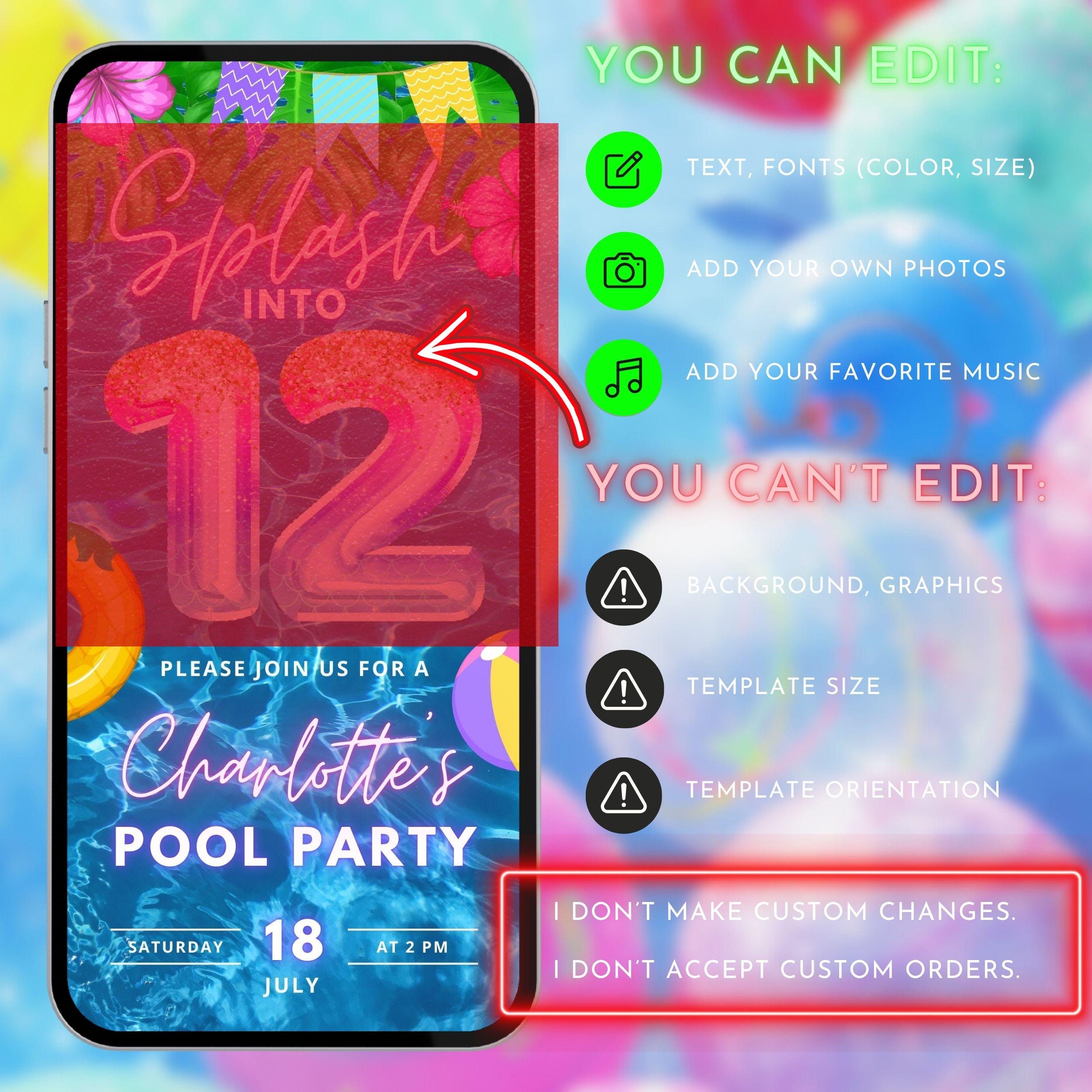 Girl 12th Birthday Pool Party Invite Splash Into 12 Tropical Summer ...