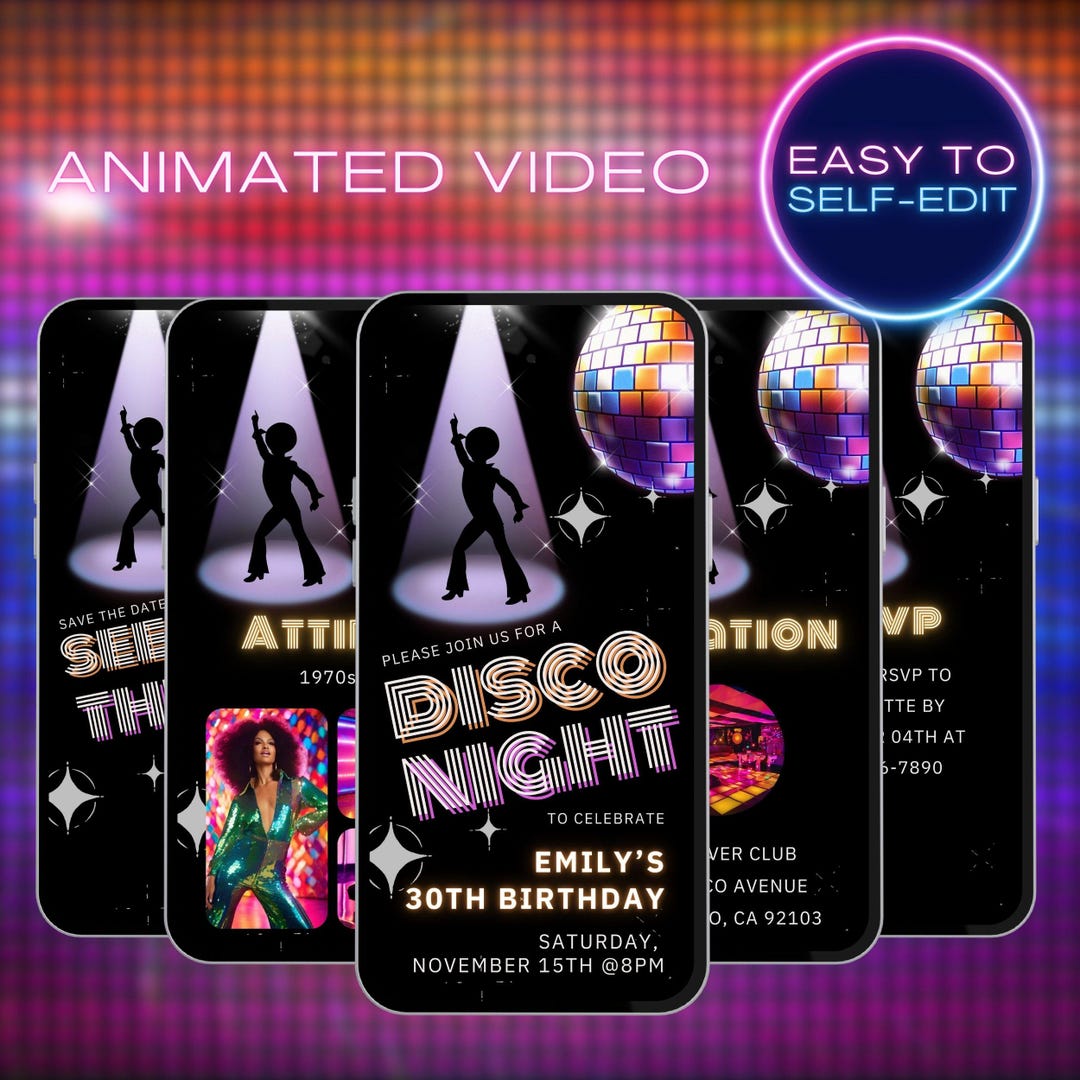 Disco Birthday Party Animated Video Invite Glam Ball Bday Digital ...