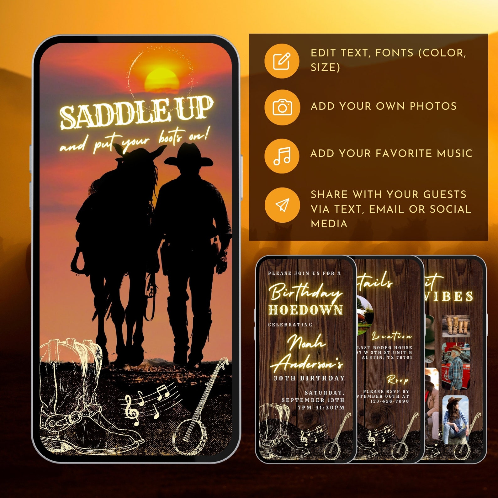 Self-edit Saddle up Cowboy Birthday Hoedown Invite, Western Country Birthday Invitation, Cowboy ...