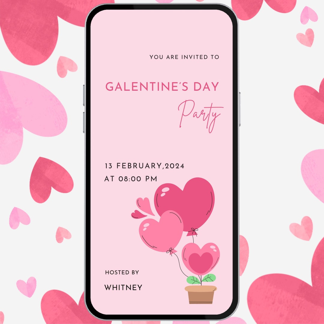 Galentines Day Editable Canva Invitation Template, Pink Phone Invite ...