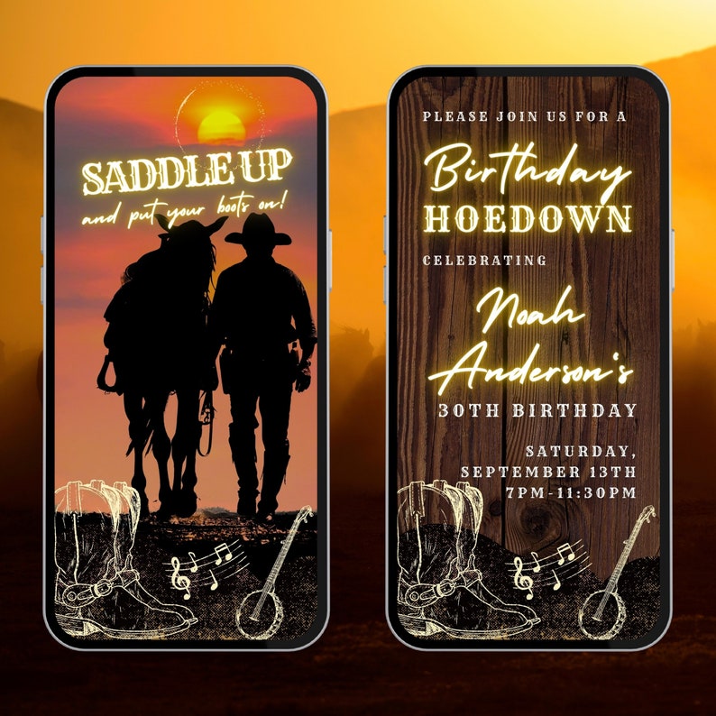 Self-edit Saddle up Cowboy Birthday Hoedown Invite, Western Country Birthday Invitation, Cowboy ...