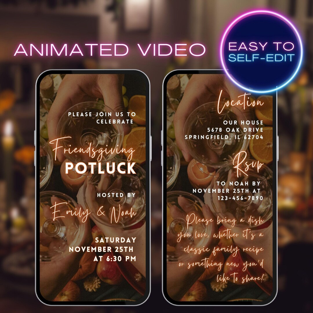 Friendsgiving Potluck Dinner Party Invitation Aesthetic Friends ...