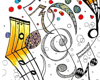 PRINTABLE COLORING PAGE zentangle music | Etsy