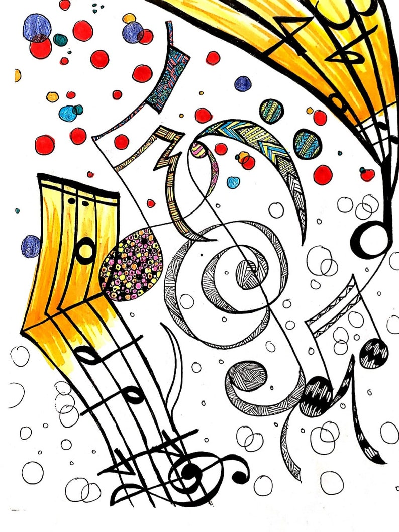 PRINTABLE COLORING PAGE Whimsical Music Zentangle - Etsy
