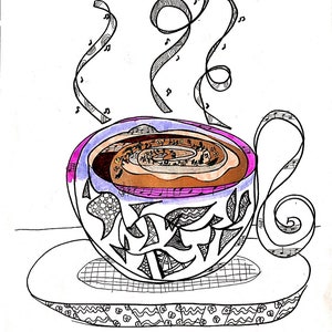 PRINTABLE COLORING PAGE Music and Coffee - Etsy