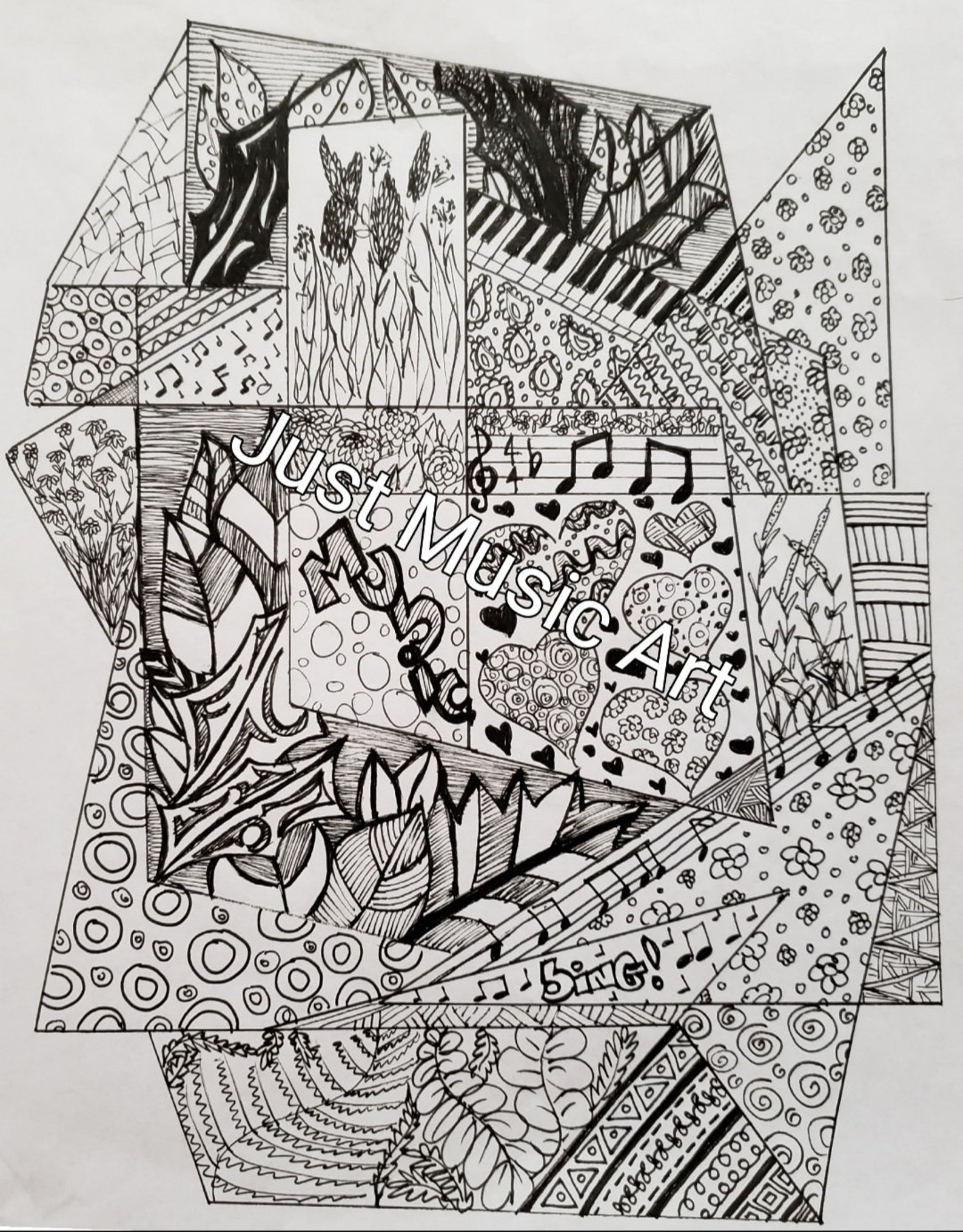 PRINTABLE COLORING PAGE Music Zentangle - Etsy