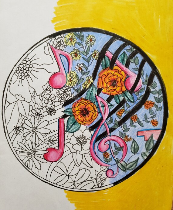 PRINTABLE COLORING PAGE music themed pdf jpeg | Etsy