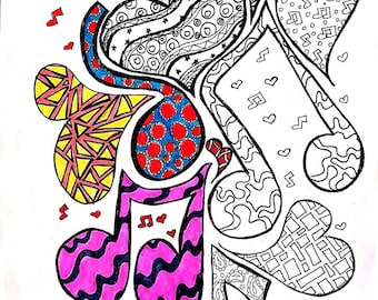 PRINTABLE COLORING PAGE zentangle music | Etsy