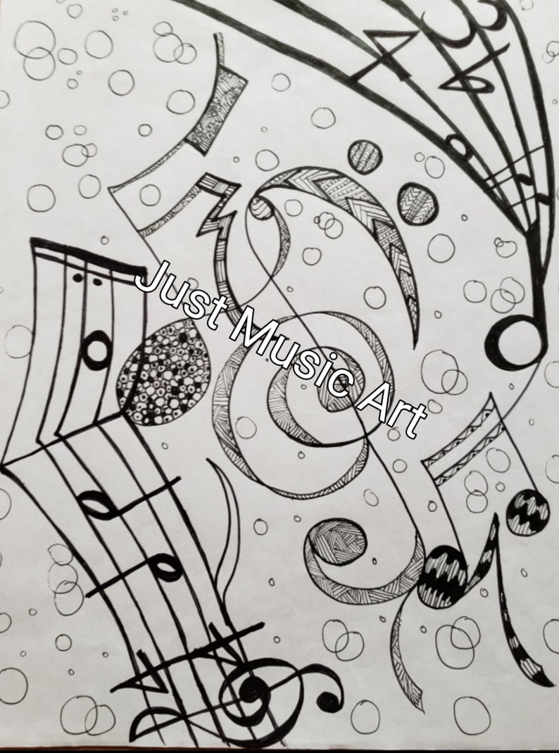PRINTABLE COLORING PAGE Whimsical Music Zentangle - Etsy