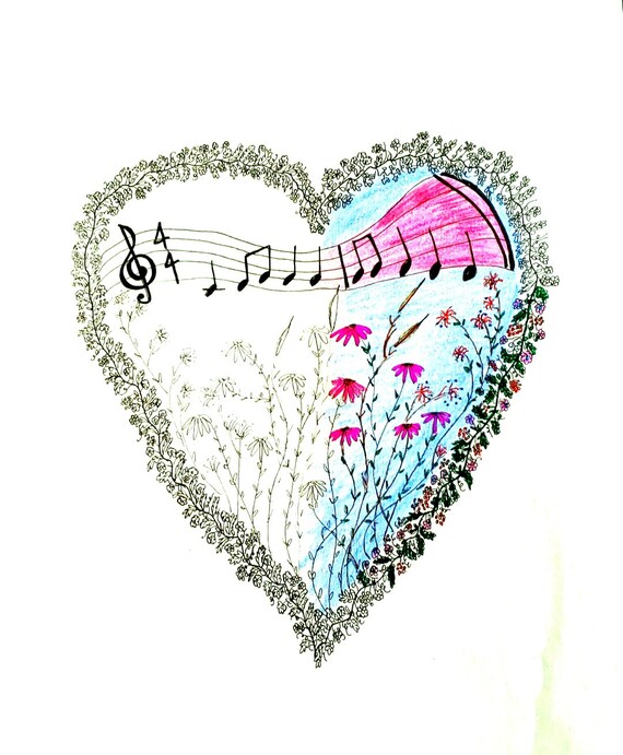 PRINTABLE COLORING PAGE Music Heart coloring sheet | Etsy
