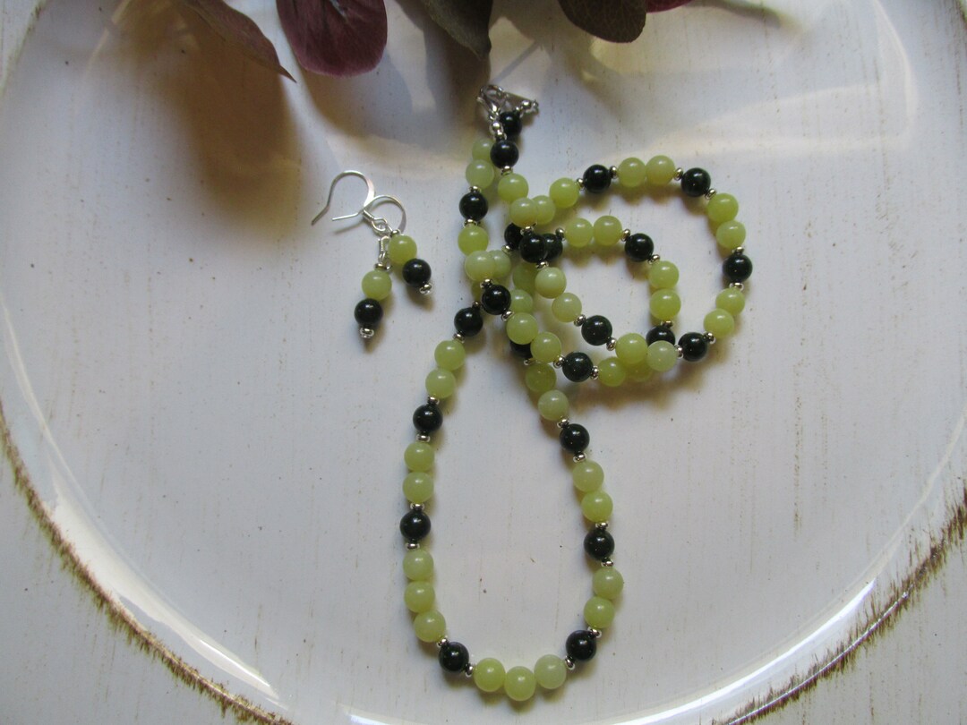 Lemon Jasper and Green Jade Necklace and Earrings, Gift for Her ...