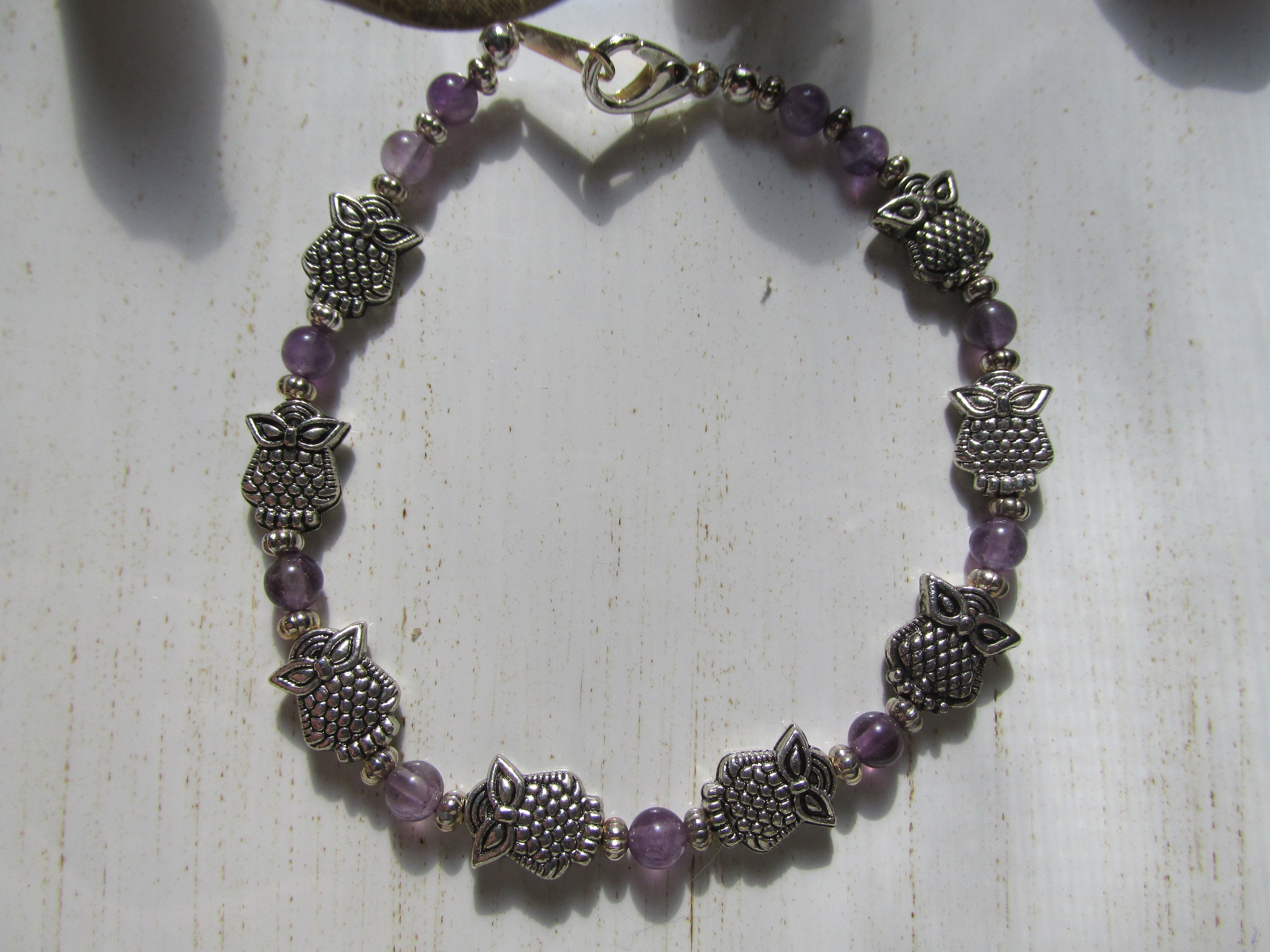 Amethyst Owl Bracelet Gift for Her, Layering, Stackable, Boho, Stylish ...