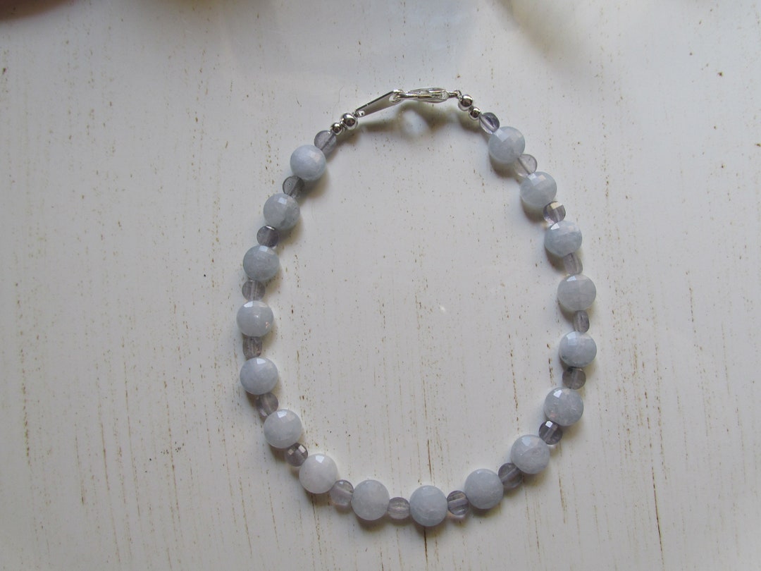 Natural Aquamarine and Lolite Bracelet, Birthday Gift, Gift for Her ...