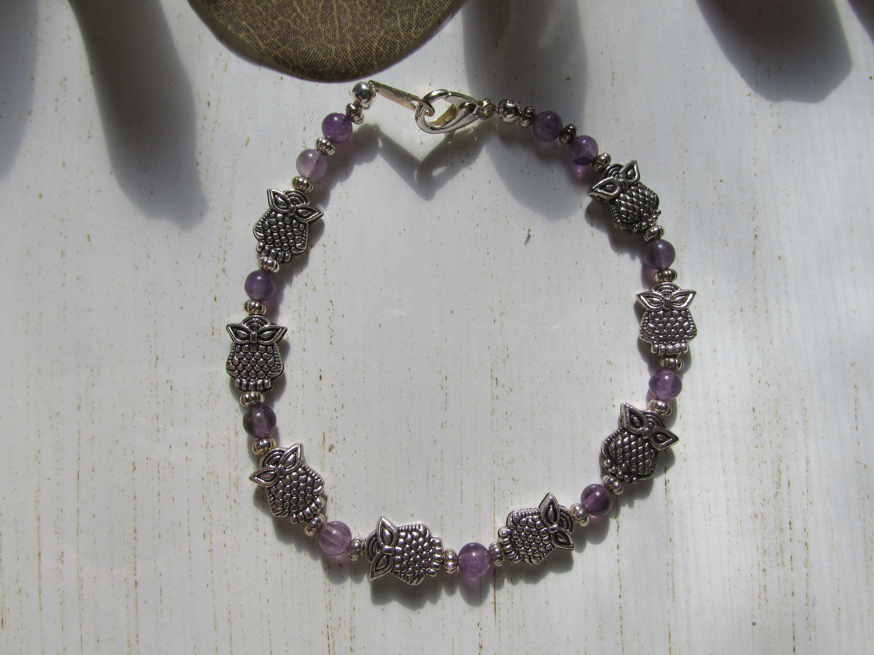 Amethyst Owl Bracelet Gift for Her, Layering, Stackable, Boho, Stylish ...