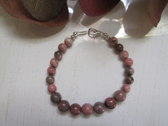Natural Rhodonite Bracelet gift for her layering stackable | Etsy