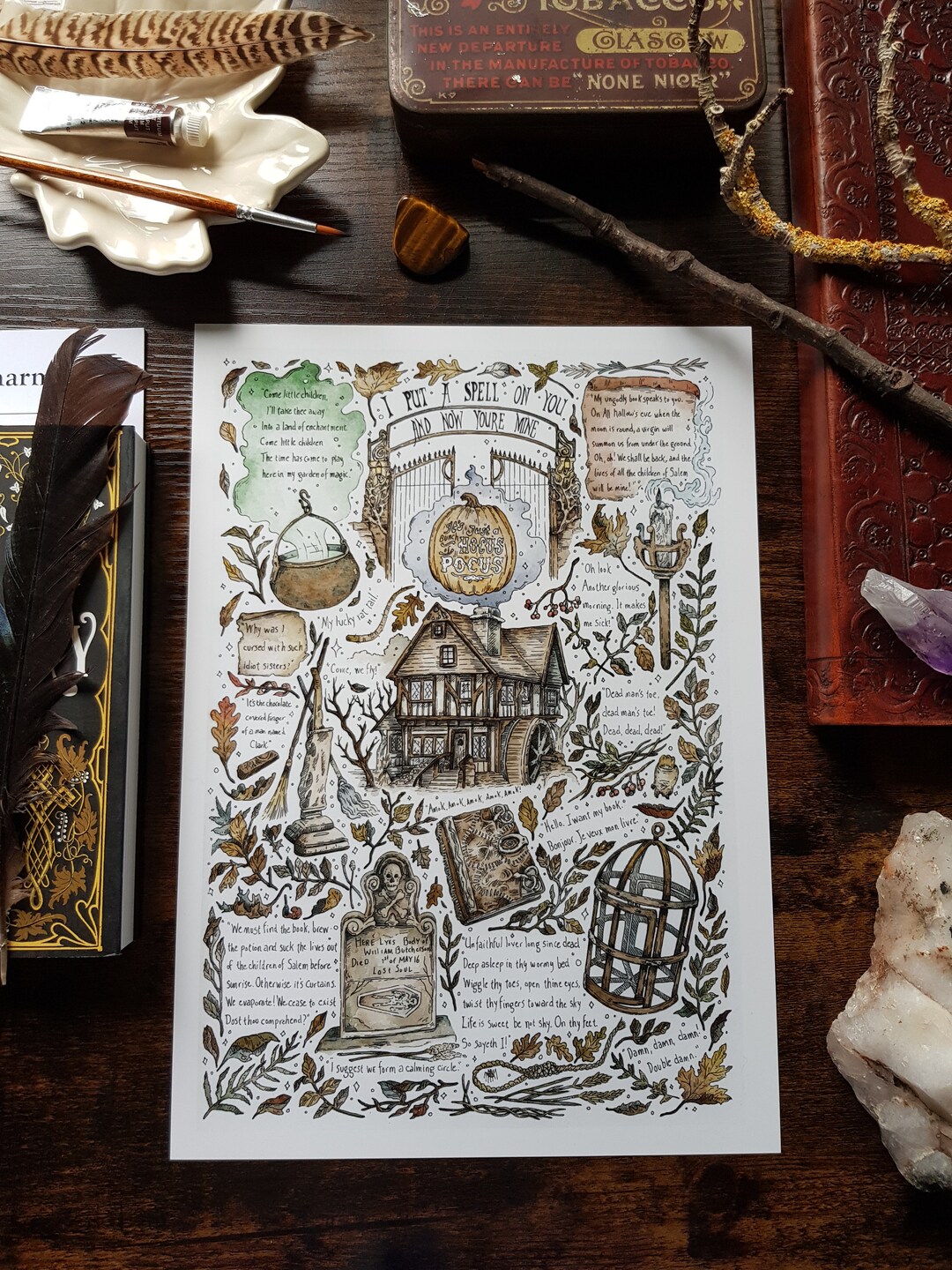 Hocus Pocus Inspired Illustrated Journal Page Witches Giclee Art Print - Etsy