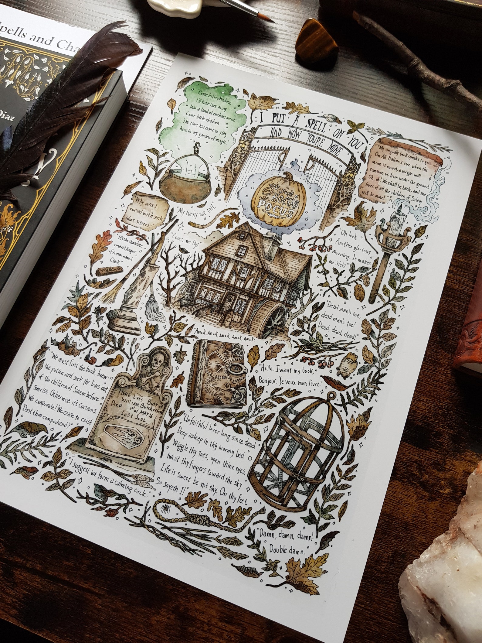 Hocus Pocus Inspired Illustrated Journal Page Witches ~ Giclée Art Print - Etsy