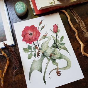 Rose Dragon Watercolour Illustration Giclée Print - Etsy