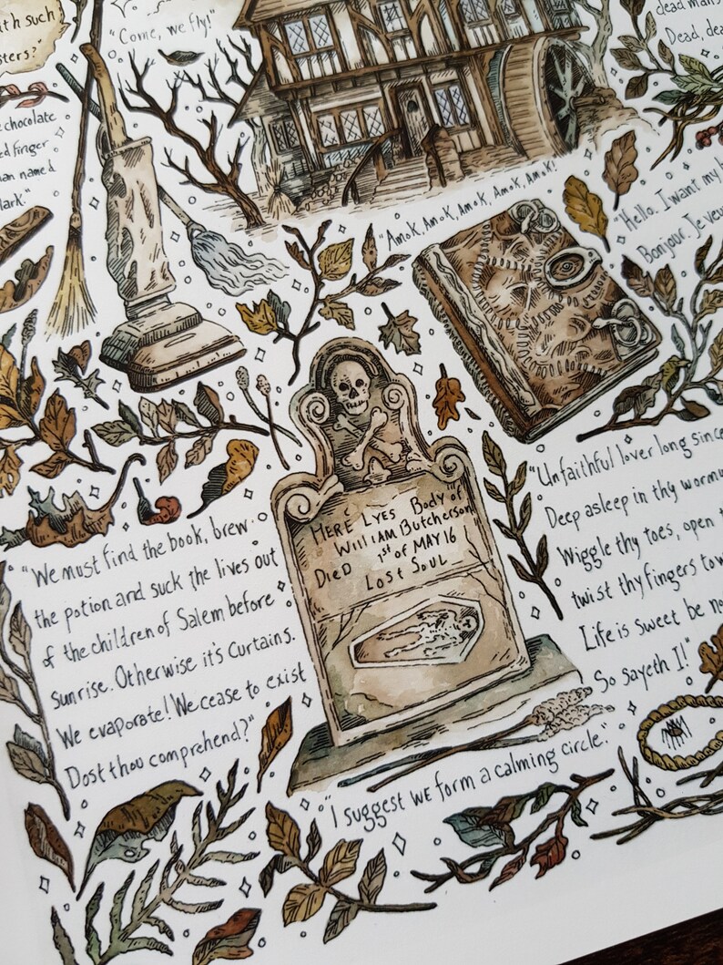 Hocus Pocus Inspired Illustrated Journal Page Witches ~ Giclée Art Print - Etsy