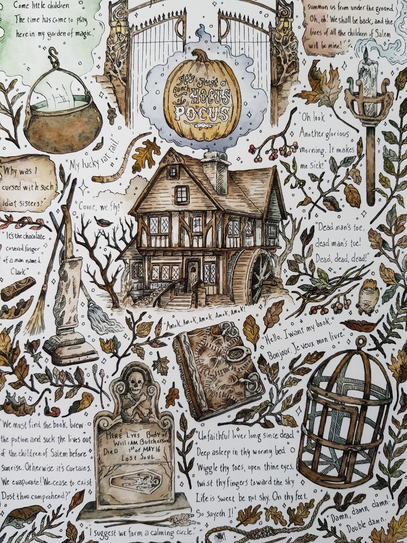Hocus Pocus Inspired Illustrated Journal Page Witches ~ Giclée Art ...