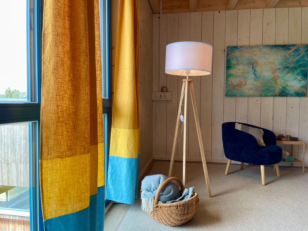 Tri-coloured Natural Linen Curtains, Colour Blocks According to Feng ...