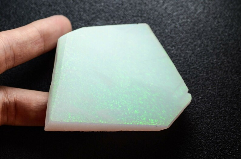 25.9gr gilson opal white with green fire lab created faceting rough ...