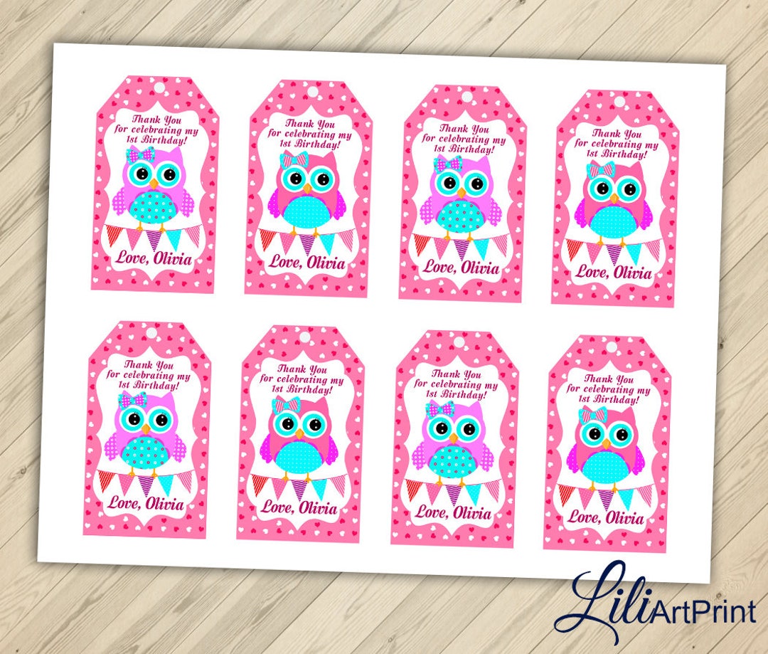 Owl Favor Tag, Owl Thank You Tags, Digital File - Etsy