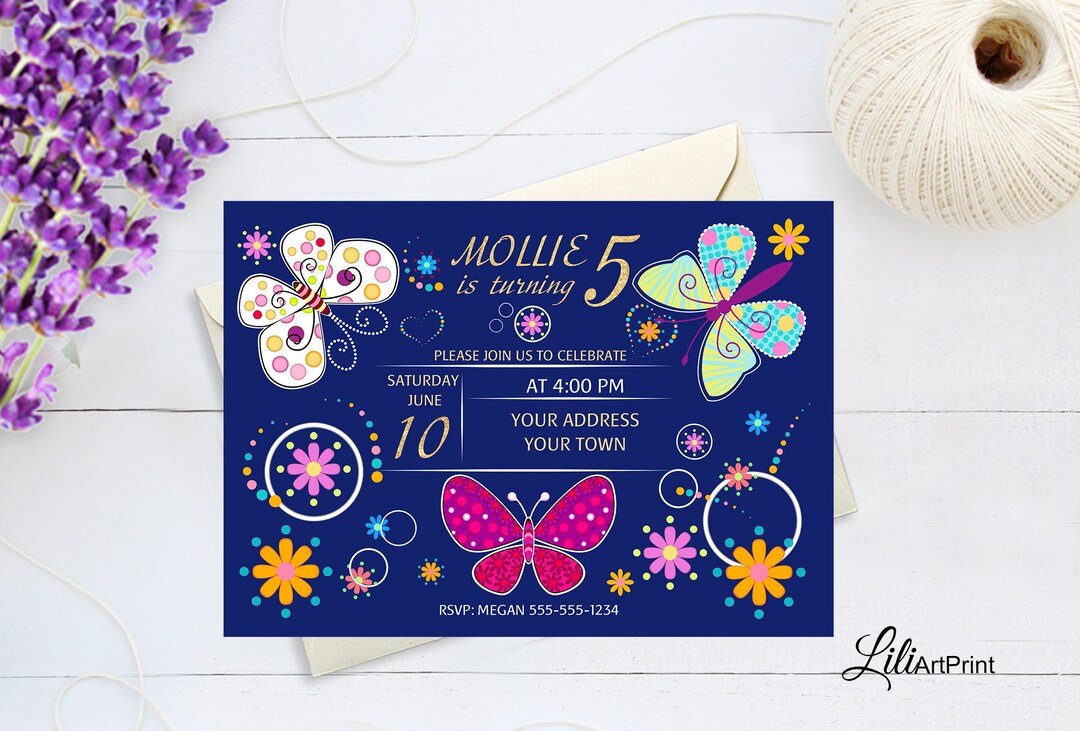 Butterfly Invitation, Butterflys Birthday Invitation, Any Age Birthday ...