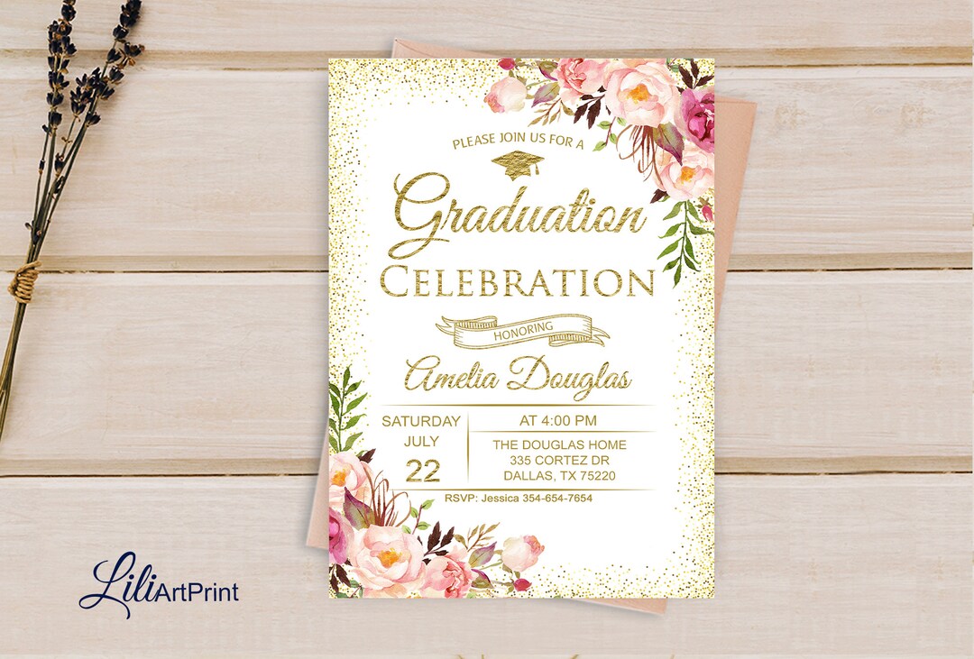 Graduation Invitation, Graduation Party Invite, Floral Graduation ...