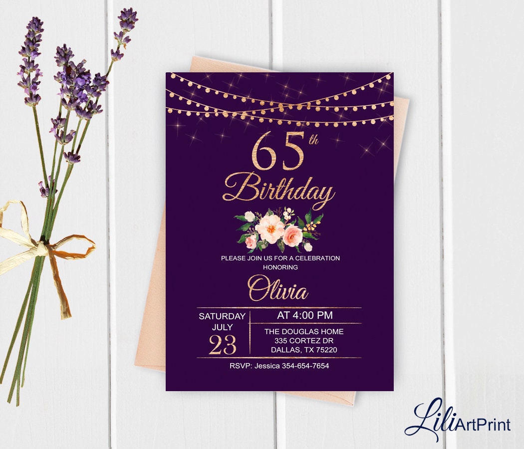 65th Birthday Invitation Floral Women Birthday Invitation | Etsy